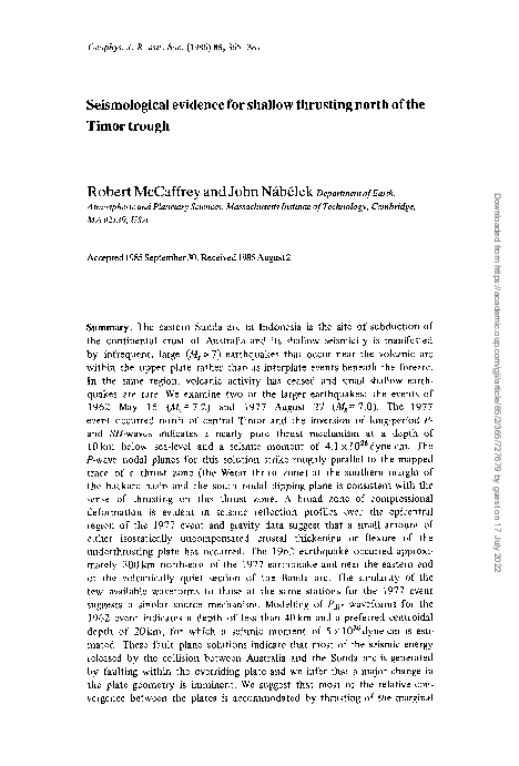 (PDF) Seismological evidence for shallow thrusting north of the Timor ...
