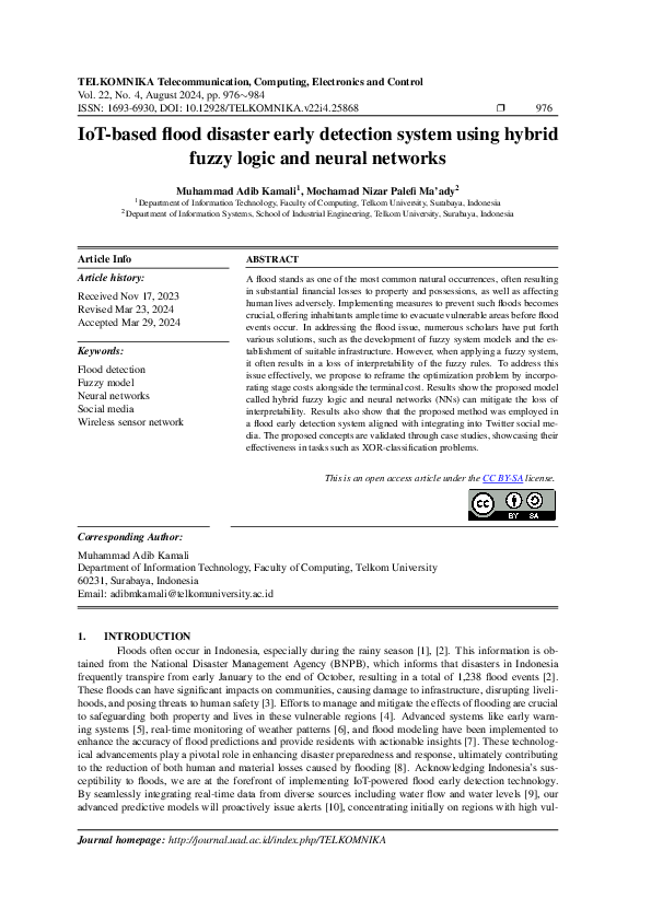 Pdf Iot Based Flood Disaster Early Detection System Using Hybrid