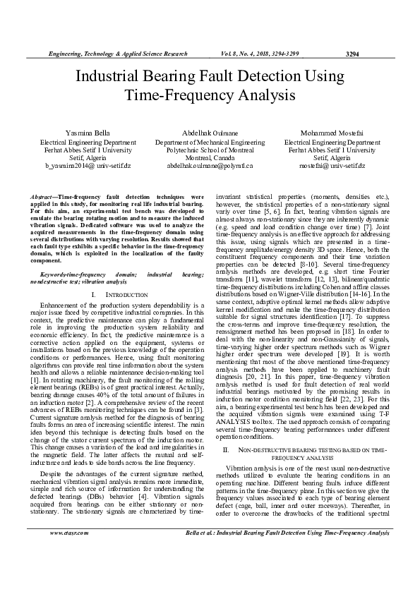 Pdf Industrial Bearing Fault Detection Using Time Frequency Analysis
