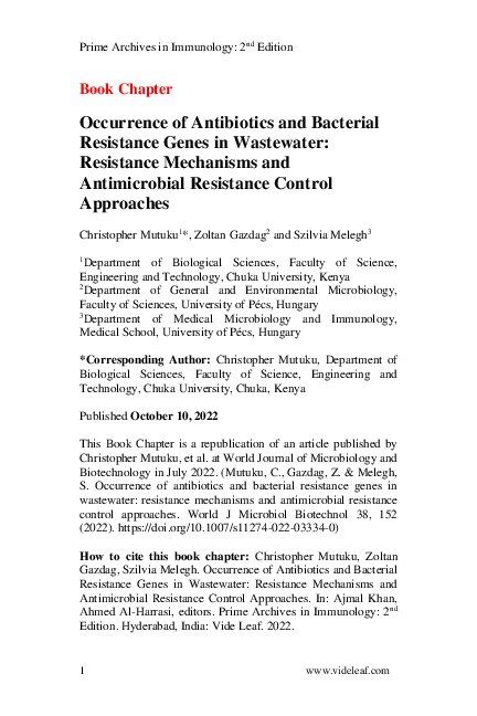 (PDF) Occurrence of Antibiotics and Bacterial Resistance Genes in Wastewater Resistance ...