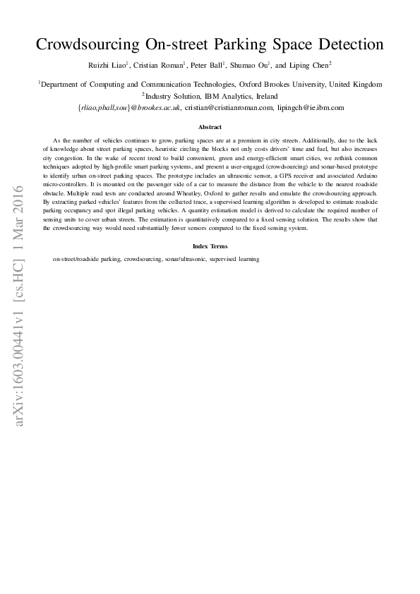 (PDF) Crowdsourcing On-street Parking Space Detection