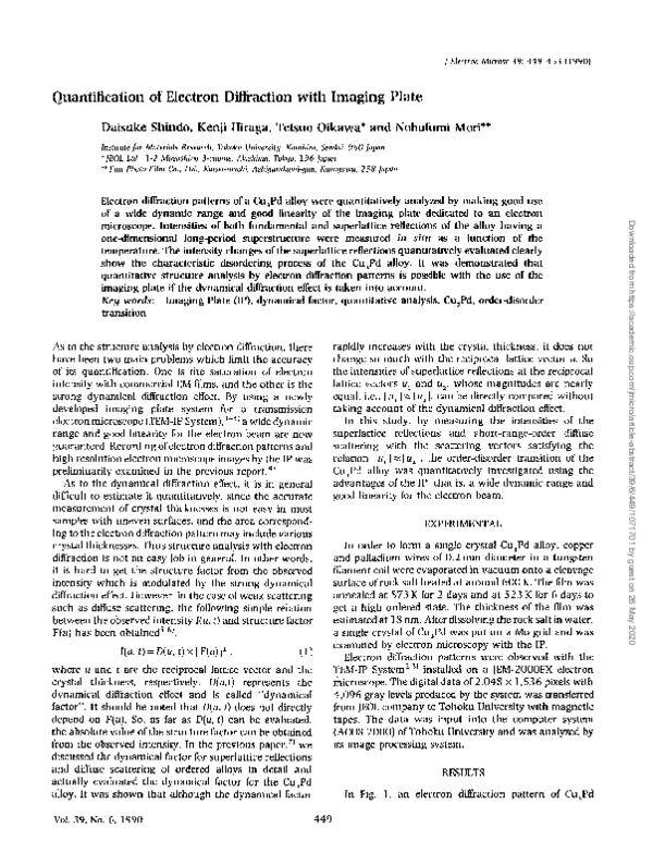 (PDF) Quantification of Electron Diffraction with Imaging Plate