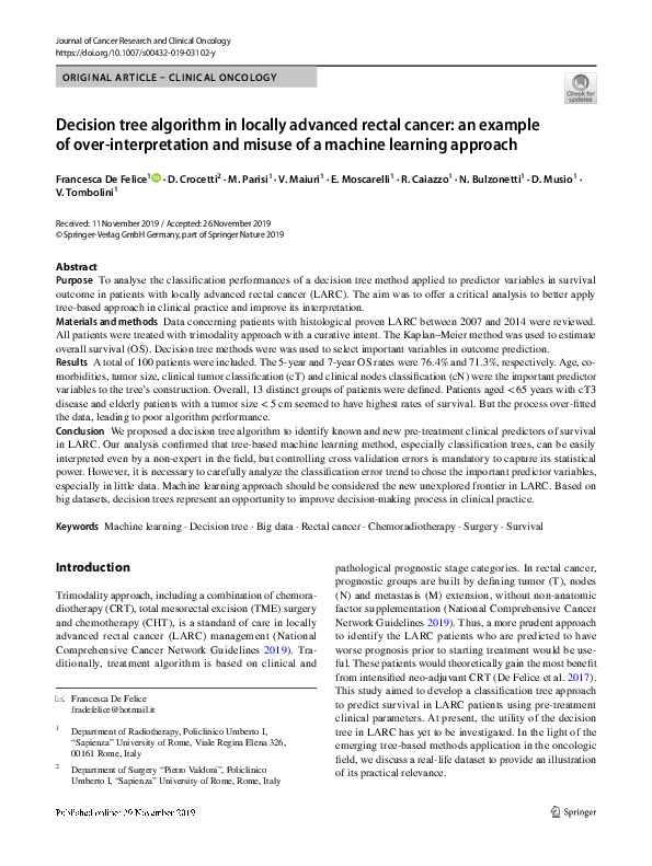 (PDF) Decision tree algorithm in locally advanced rectal cancer: an ...