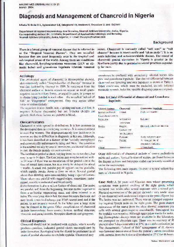(PDF) Diagnosis and Management of Chancroid in Nigeria