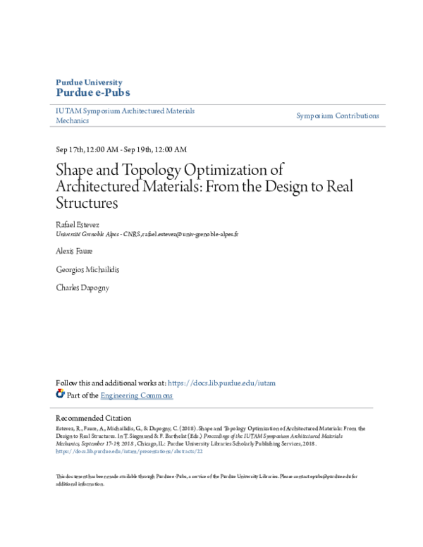 (PDF) Shape and Topology Optimization of Architectured Materials: From the Design to Real Structures