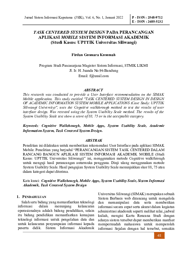 (PDF) TASK CENTERED SYSTEM DESIGN PADA PERANCANGAN APLIKASI MOBILE SISTEM INFORMASI AKADEMIK ...
