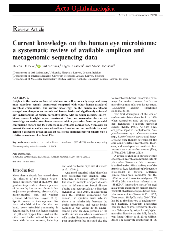 (PDF) Current knowledge on the human eye microbiome: a systematic ...