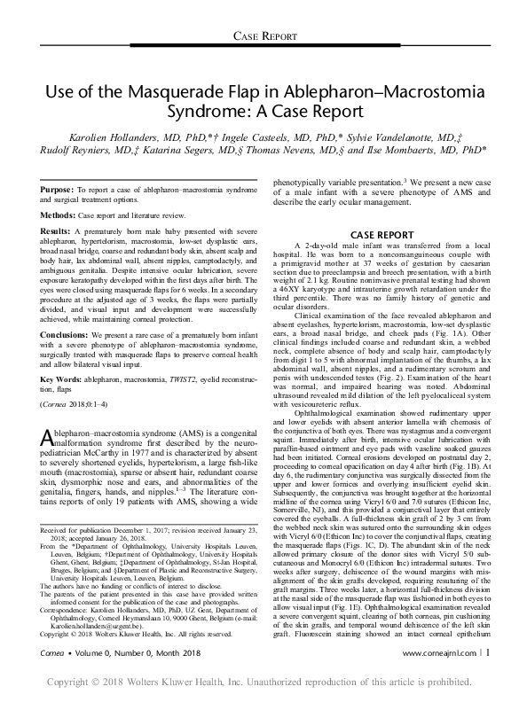 (PDF) Use of the Masquerade Flap in Ablepharon–Macrostomia Syndrome: A ...