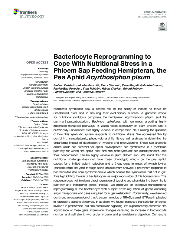 (PDF) Bacteriocyte Reprogramming to Cope With Nutritional Stress in a ...