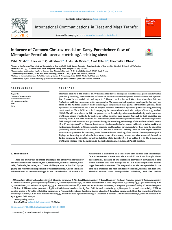 (PDF) Influence of Cattaneo-Christov model on Darcy-Forchheimer flow of ...