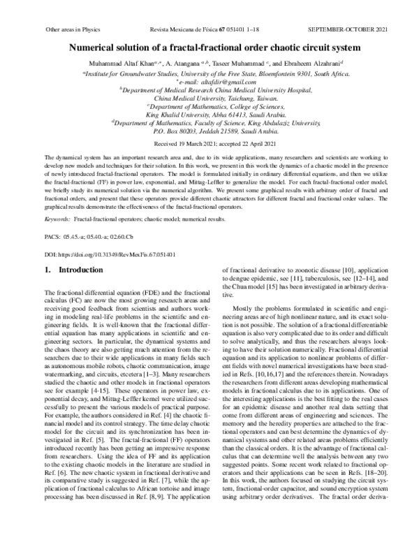(PDF) Numerical solution of a fractal-fractional order chaotic circuit system | Dr Ebraheem ...
