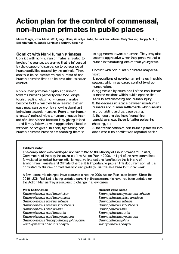 (PDF) Action plan for the control of Commensal, Non-Human Primates in ...