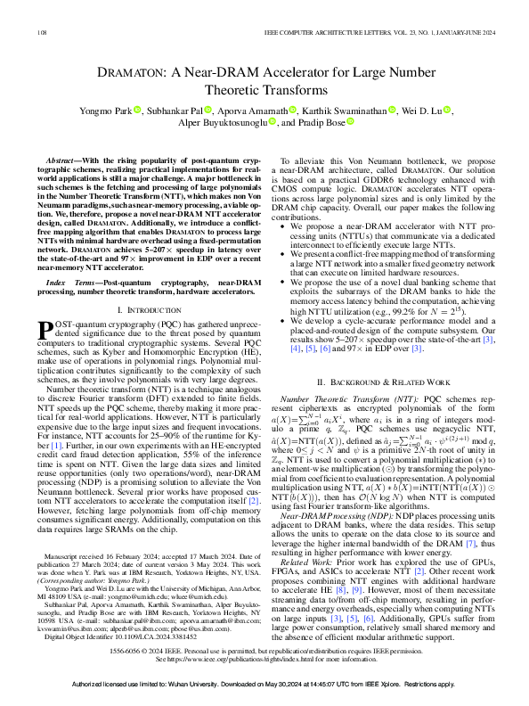 Pdf Dramaton A Near Dram Accelerator For Large Number Theoretic Transforms