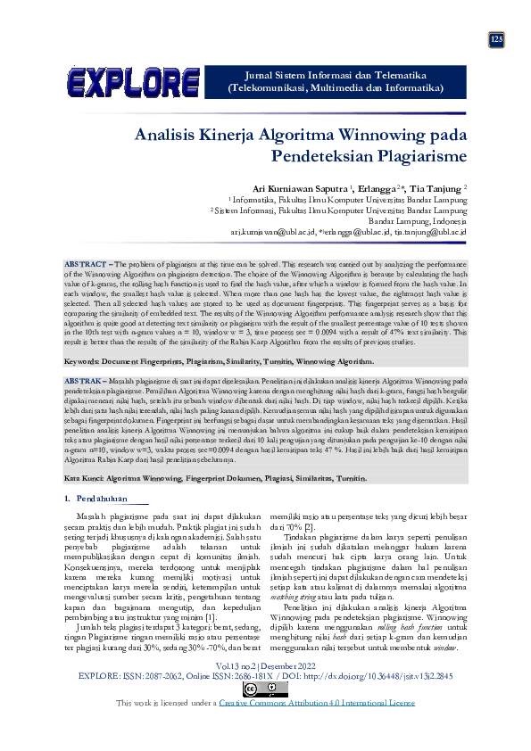 (PDF) Analisis Kinerja Algoritma Winnowing pada Pendeteksian Plagiarisme | Tia Tanjung ...