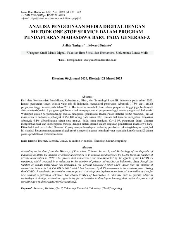 (PDF) Analisa Penggunaan Media Digital Dengan Metode One Stop Service Dalam Program Pendaftaran ...