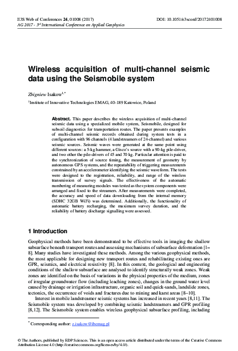 (PDF) Wireless acquisition of multi-channel seismic data using the ...