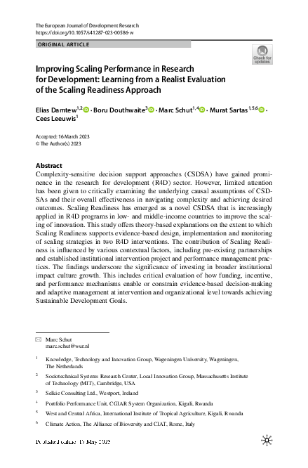 (PDF) Improving Scaling Performance in Research for Development: Learning from a Realist ...