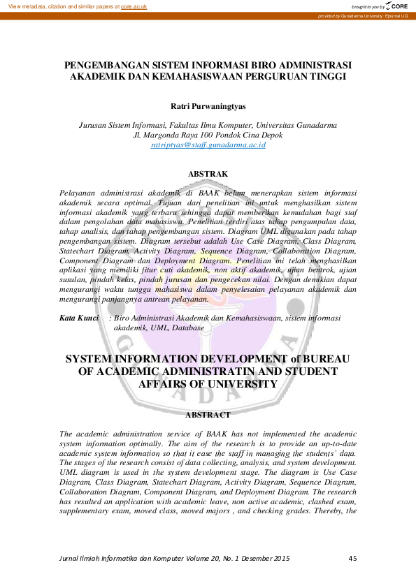 (PDF) Pengembangan Sistem Informasi Biro Administrasi Akademik Dan Kemahasiswaan Perguruan Tinggi