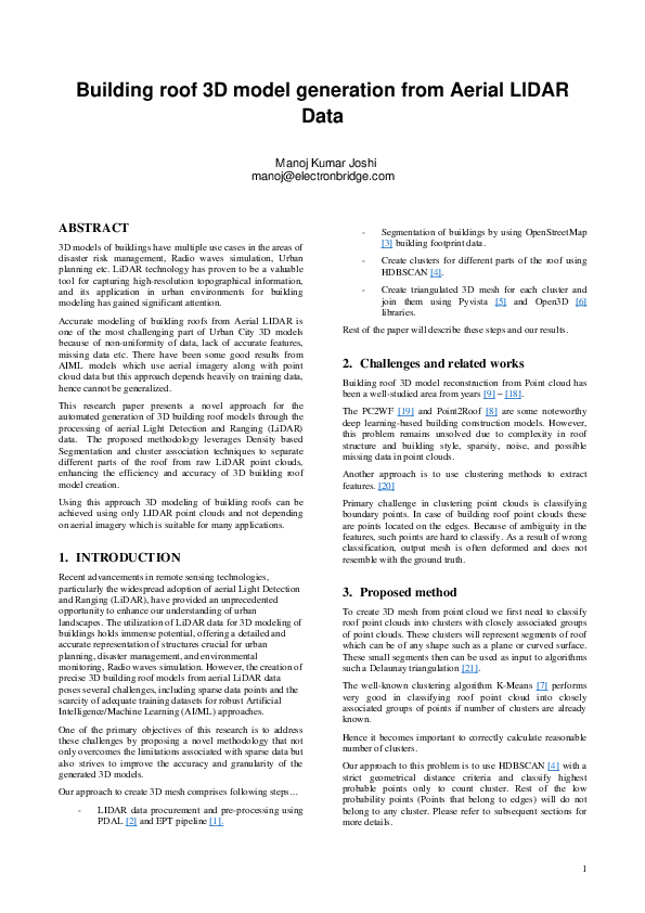 (PDF) Building roof 3D model generation from Aerial LIDAR Data