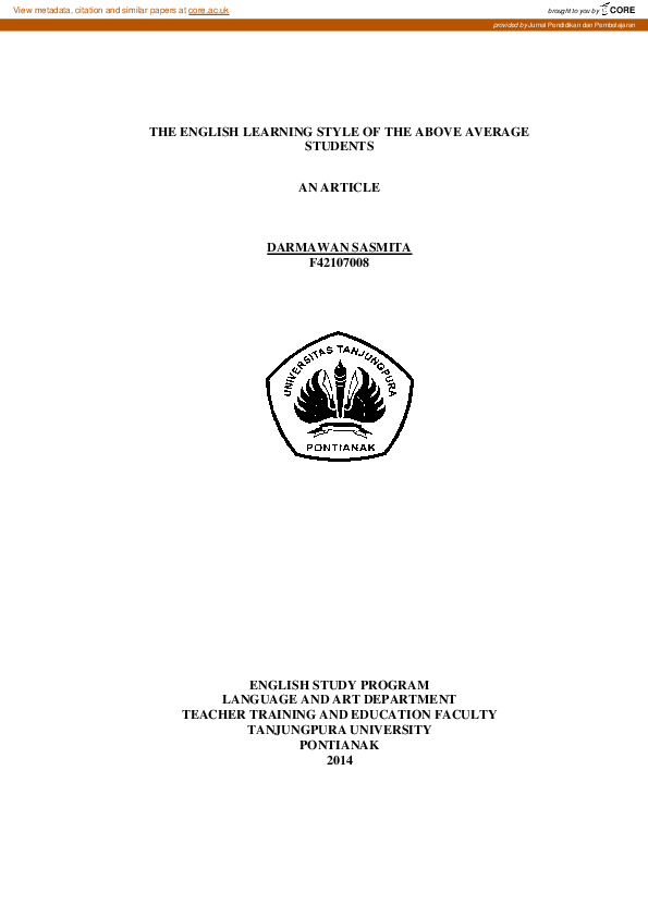 (PDF) The English Learning Style of the Above Average Students