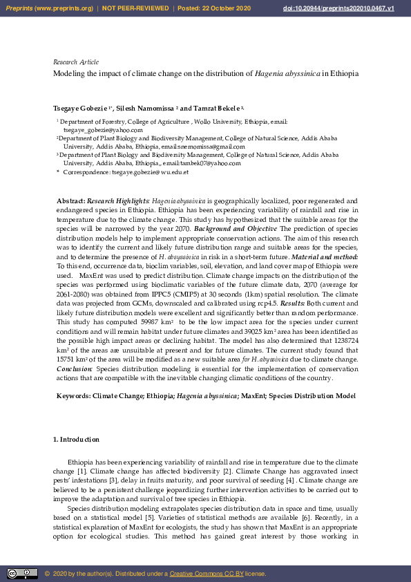(PDF) Modeling the Impact of Climate Change on the Distribution of ...