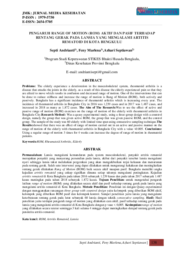 (PDF) Pengaruh Range of Motion (Rom) Aktif Dan Pasif Terhadap Rentang ...