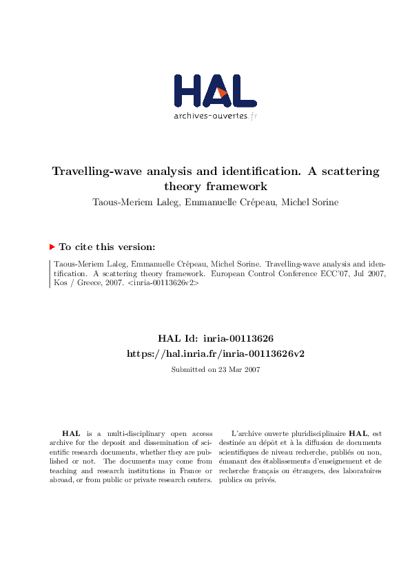 (PDF) Travelling-wave analysis and identification a scattering theory framework