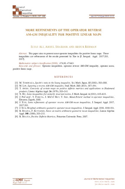 (PDF) More refinements of the operator reverse AM-GM inequality for positive linear maps