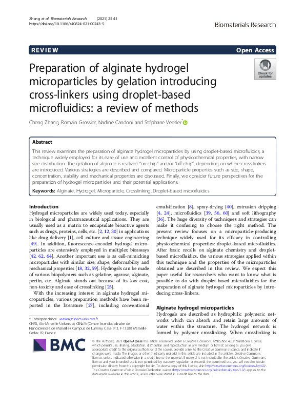 (PDF) Preparation of alginate hydrogel microparticles using droplet-based microfluidics: a ...