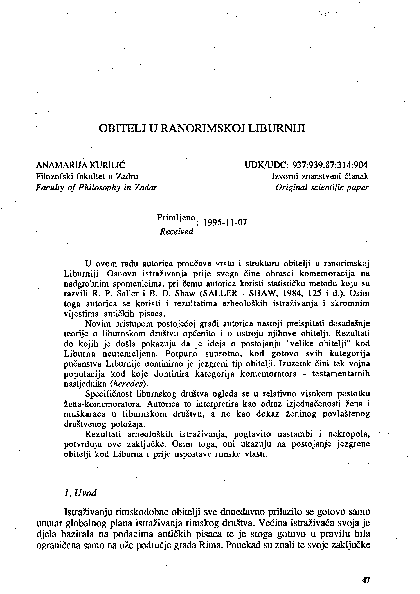 (PDF) Obitelj u ranorimskoj Liburniji (The Family in Early-Roman Liburnia)