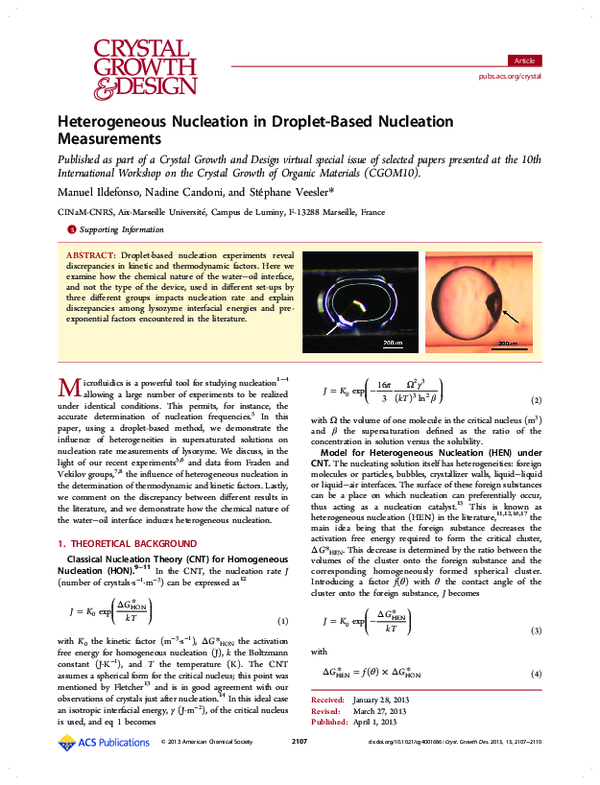 (PDF) Heterogeneous Nucleation in Droplet-Based Nucleation Measurements