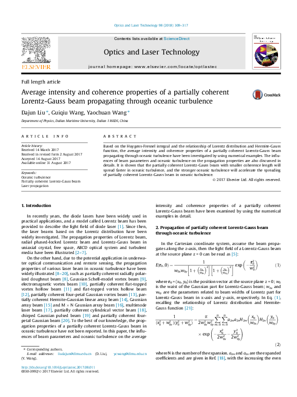 Pdf Average Intensity And Coherence Properties Of A Partially