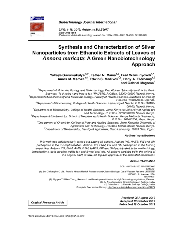 (PDF) Synthesis and Characterization of Silver Nanoparticles from Ethanolic Extracts of Leaves ...