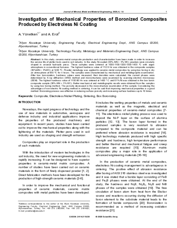 (PDF) Investigation of Mechanical Properties of Boronized Composites ...
