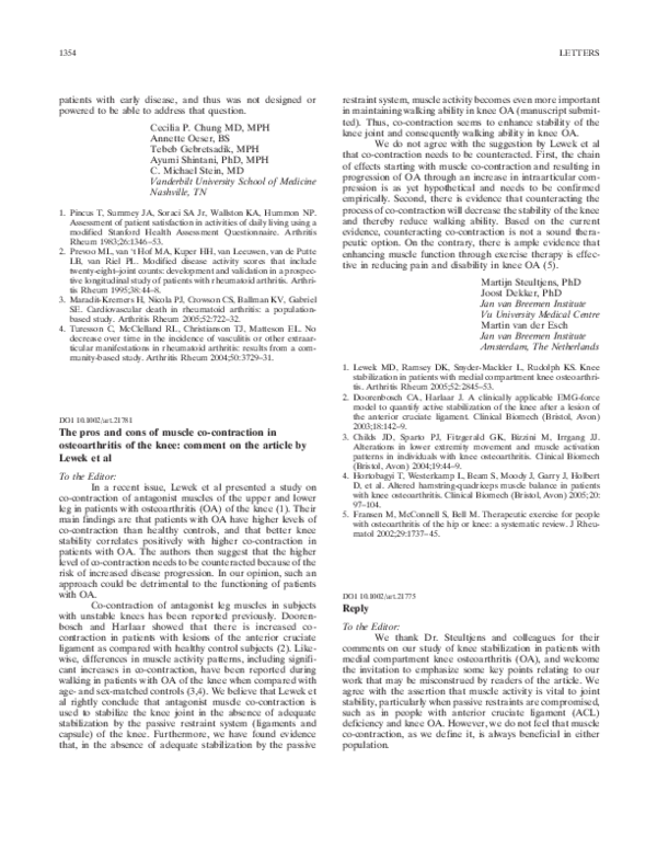 (PDF) The pros and cons of muscle co-contraction in osteoarthritis of ...