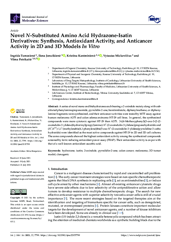 (PDF) Novel N-Substituted Amino Acid Hydrazone-Isatin Derivatives: Synthesis, Antioxidant ...