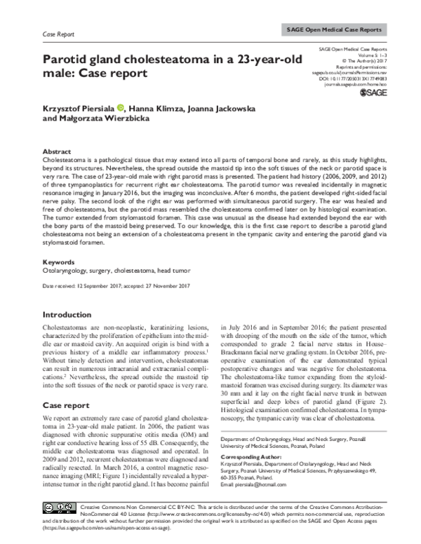 (PDF) Parotid gland cholesteatoma in a 23-year-old male: Case report