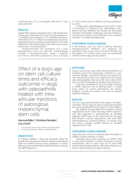 (PDF) Effect of a dog’s age on stem cell culture times and efficacy ...