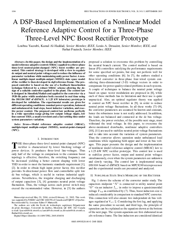 Pdf A Dsp Based Implementation Of A Nonlinear Model Reference Adaptive Control For A Three