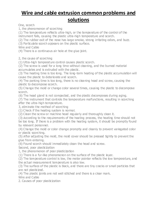 (PDF) Wire and cable extrusion common problems and solutions