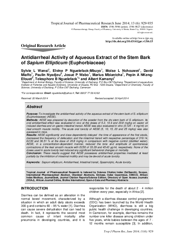 (PDF) Antidiarrheal Activity of Aqueous Extract of the Stem Bark of ...
