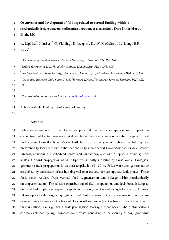 (PDF) Occurrence and development of folding related to normal faulting within a mechanically ...