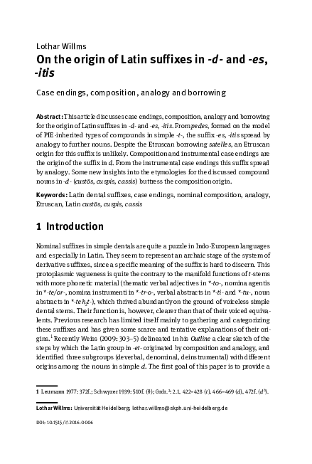 (PDF) On the origin of Latin suffixes in -d- and -es, -itis