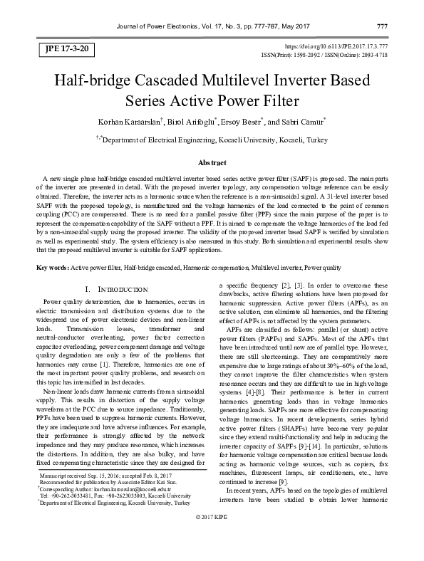 (PDF) Half-bridge Cascaded Multilevel Inverter Based Series Active ...