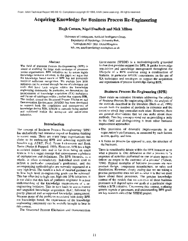 (PDF) Acquiring knowledge for business process re-engineering