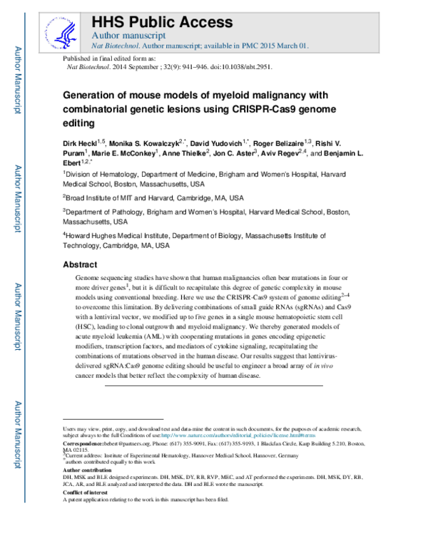 (PDF) Faculty of 1000 evaluation for Generation of mouse models of ...