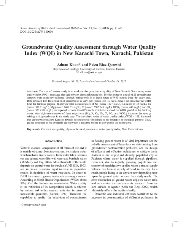 (PDF) Groundwater Quality Assessment through Water Quality Index (WQI ...