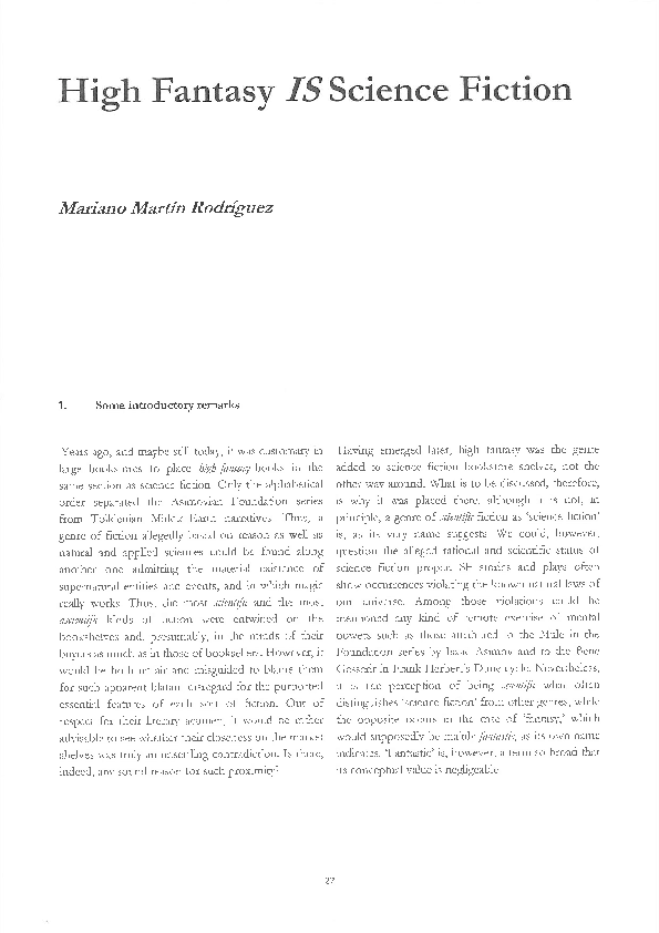 (PDF) High Fantasy IS Science Fiction
