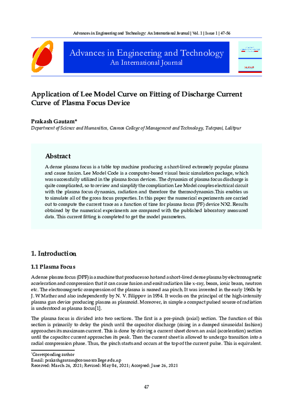 (PDF) Application of Lee Model Curve on Fitting of Discharge Current ...