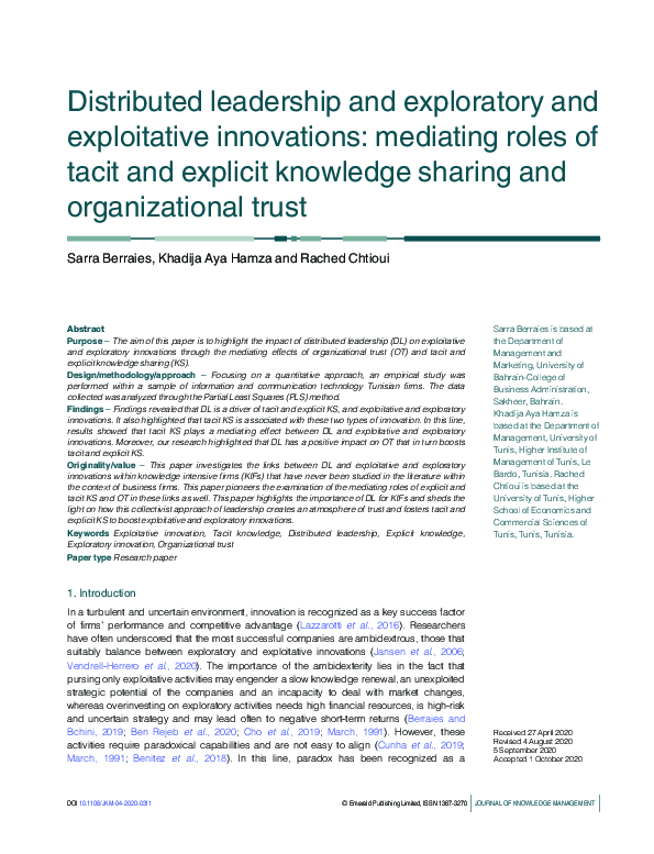 (PDF) Distributed leadership and exploratory and exploitative ...
